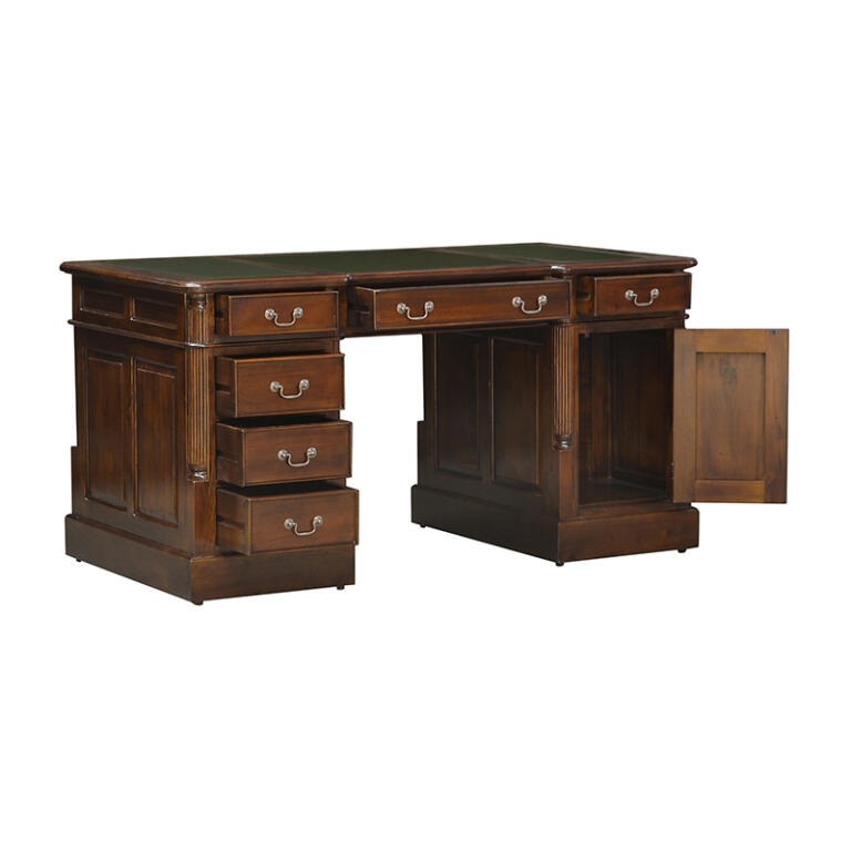 Partner Desk in Chestnut and Green Faux Leather (150cm) - Island ...