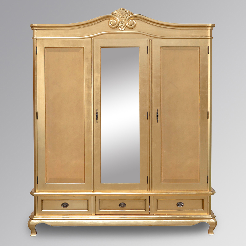 Chantilly Mirrored Triple Robe In Gold Leaf - Island Furniture Co