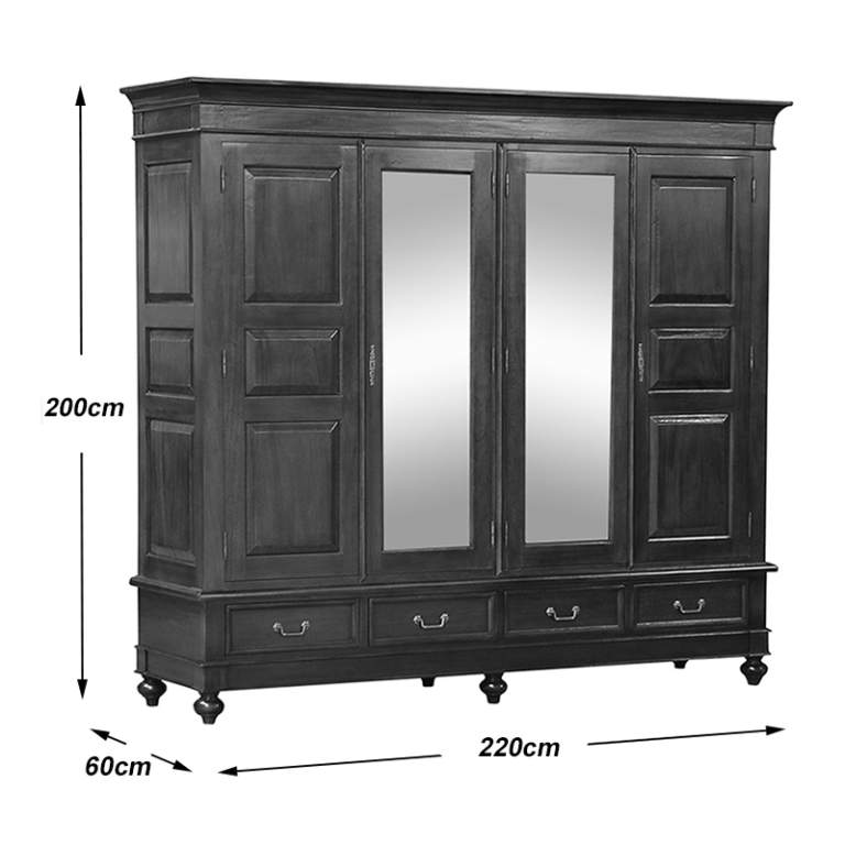 Montparnasse Quadruple Wardrobe with Centre Mirrors - Chestnut - Island ...