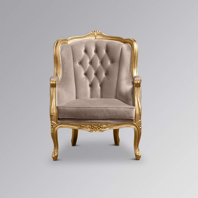 Versailles Gold Wing Chair in Glamour Sand Brushed Velvet Upholstery ...