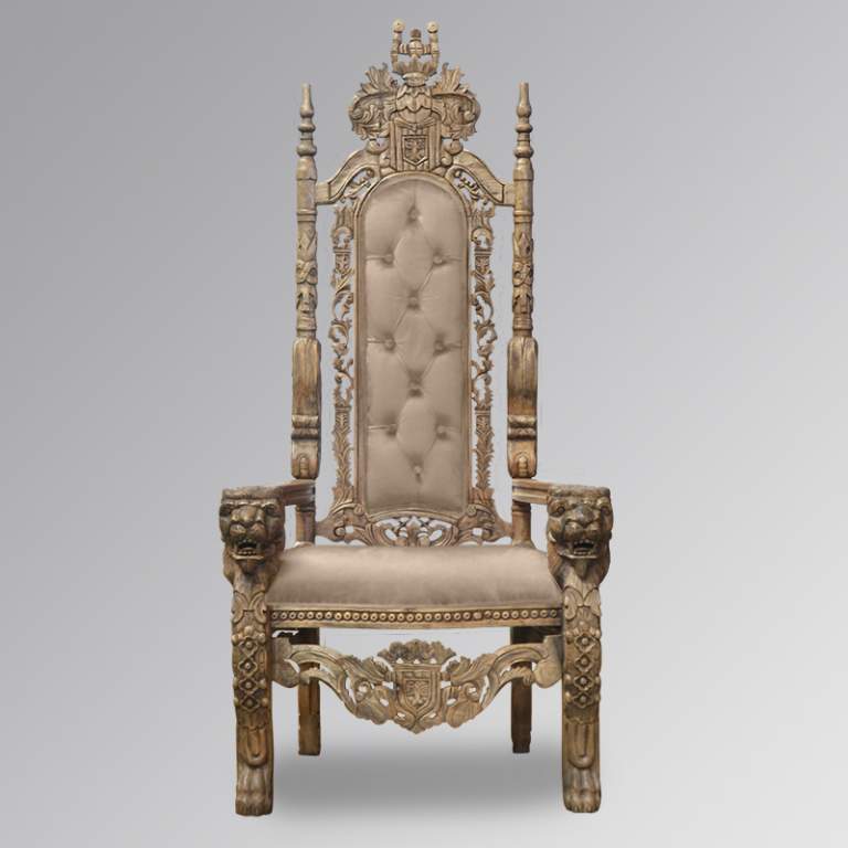 Throne Chair - Lion King - Antique Mahogany Frame Upholstered in Gold ...
