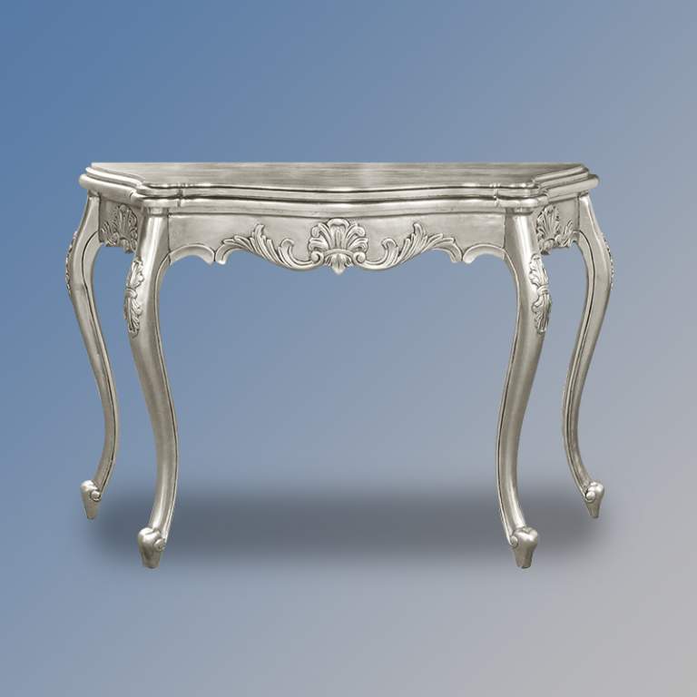 Louis XV Round Leg Console Table in Silver Leaf - Island Furniture Co