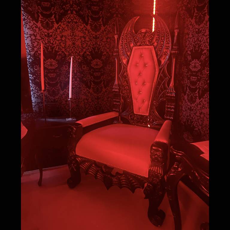 Dracula Throne Chair - Black Frame Upholstered in Blood Red Faux ...