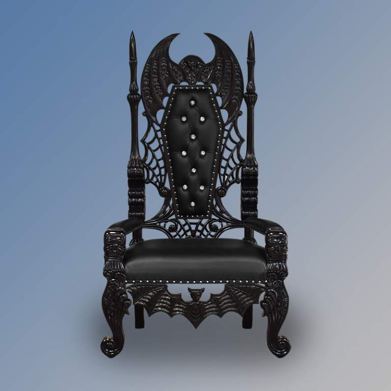 Dracula Throne Chair - Black Frame Upholstered in Black Faux Leather ...