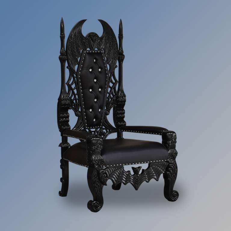 Dracula Throne Chair - Black Frame Upholstered in Black Faux Leather ...
