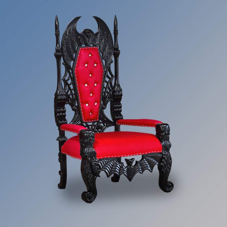 Dracula Throne Chair - Black Frame Upholstered in Blood Red Faux ...